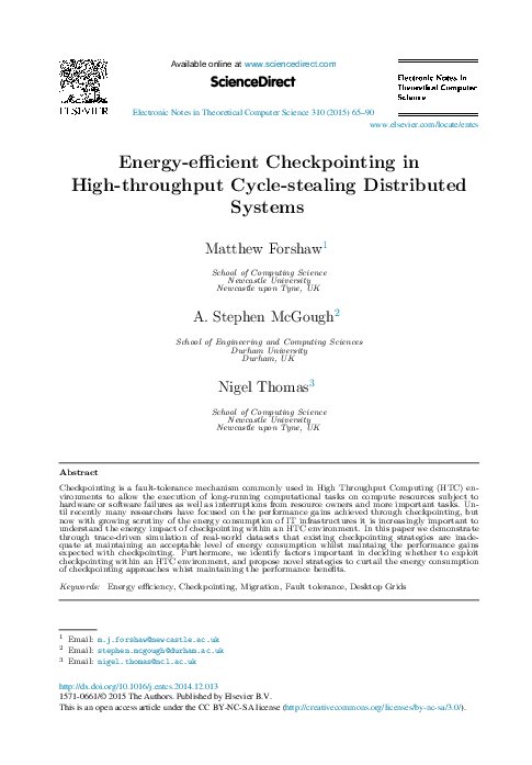 (PDF) Energy-efficient Checkpointing in High-throughput Cycle-stealing Distributed Systems