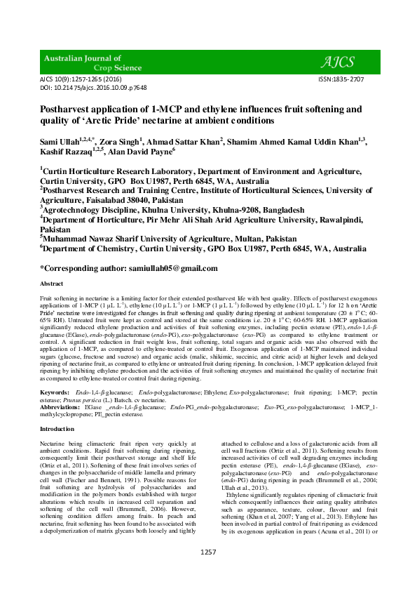 (PDF) Postharvest application of 1-MCP and ethylene influences fruit softening and quality of ...