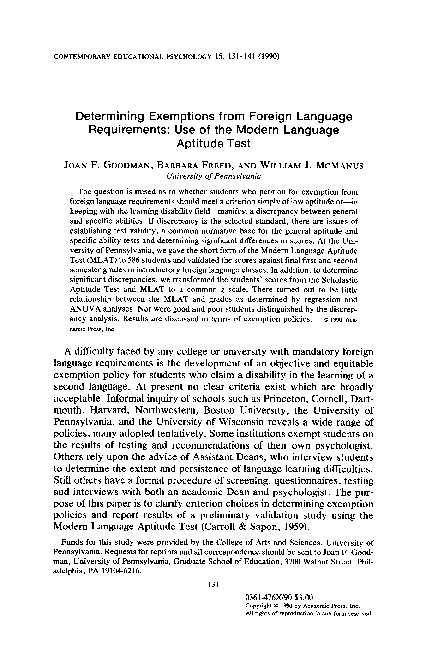 (PDF) Determining exemptions from foreign language requirements: Use of ...