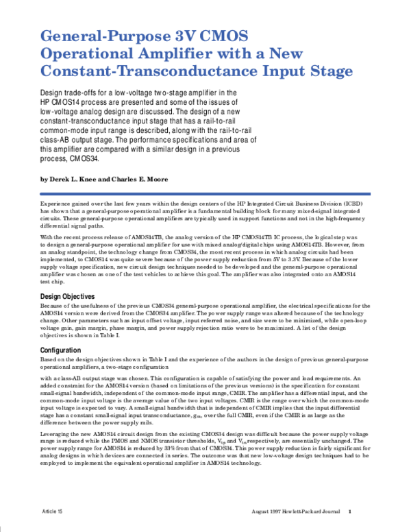 (PDF) General-Purpose 3V CMOS Operational Amplifier with a New Constant ...