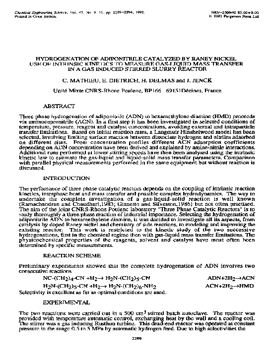 (PDF) Hydrogenation of adiponitrile catalyzed by raney nickel use of ...