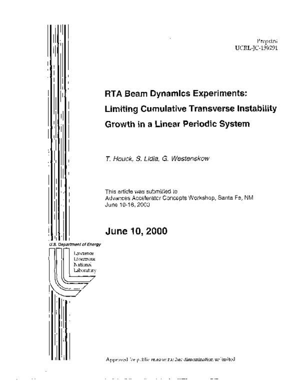 (PDF) RTA beam dynamics experiments: Limiting cumulative transverse ...
