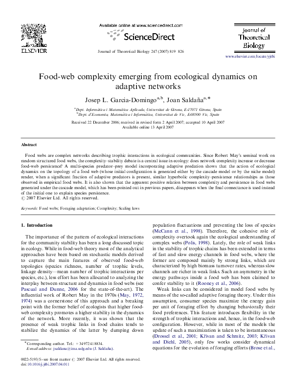 (PDF) Food-web complexity emerging from ecological dynamics on adaptive ...