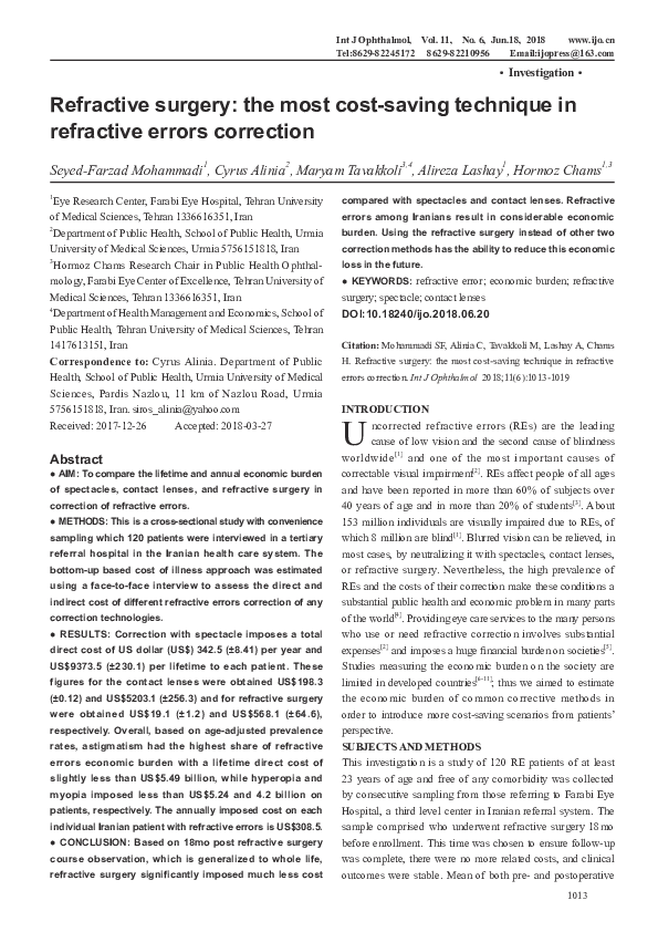 (PDF) Refractive surgery: the most cost-saving technique in refractive errors correction