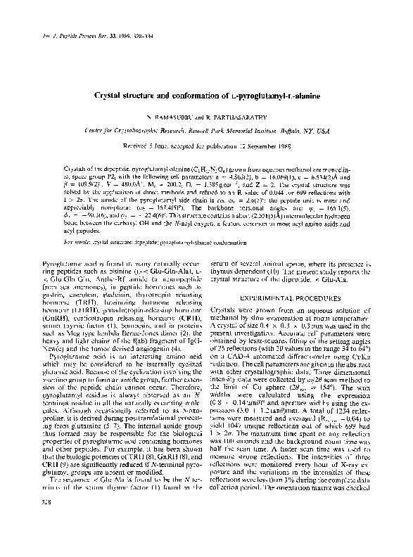 (PDF) Crystal structure and conformation of l-pyroglutamyl-l-alanine