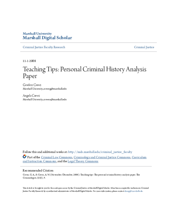 (PDF) Teaching Tips: Personal Criminal History Analysis Paper