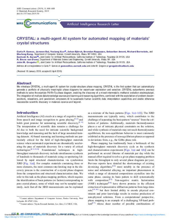 (PDF) CRYSTAL: a multi-agent AI system for automated mapping of materials' crystal structures
