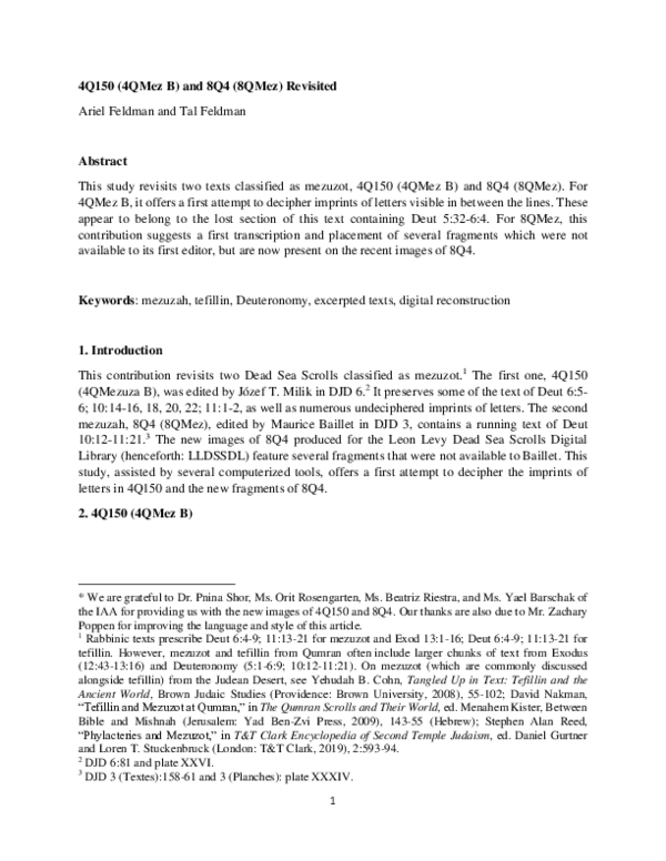 (PDF) with Tal Feldman, "4Q150 (4QMez B) and 8Q4 (8QMez) Revisited ...