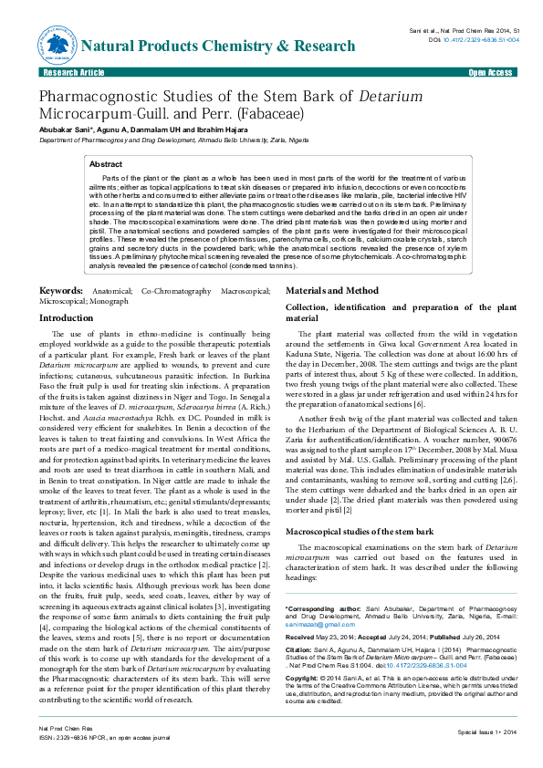 (PDF) Pharmacognostic Studies of the Stem Bark of Detarium Microcarpum ...