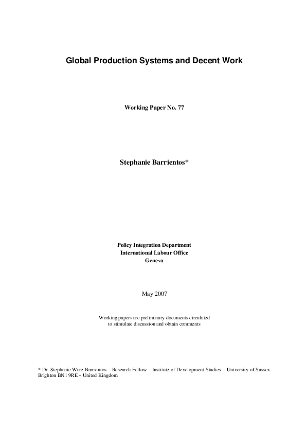 (PDF) Global Production Systems and Decent Work