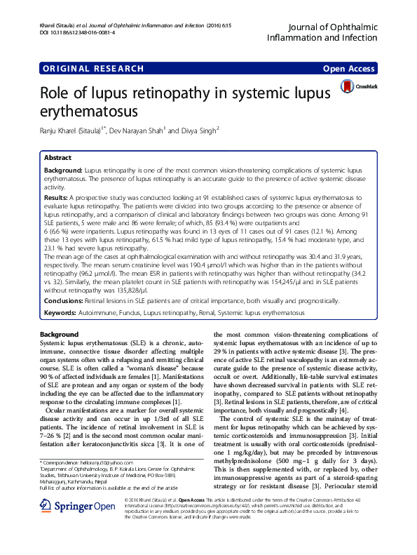 (PDF) Role of lupus retinopathy in systemic lupus erythematosus