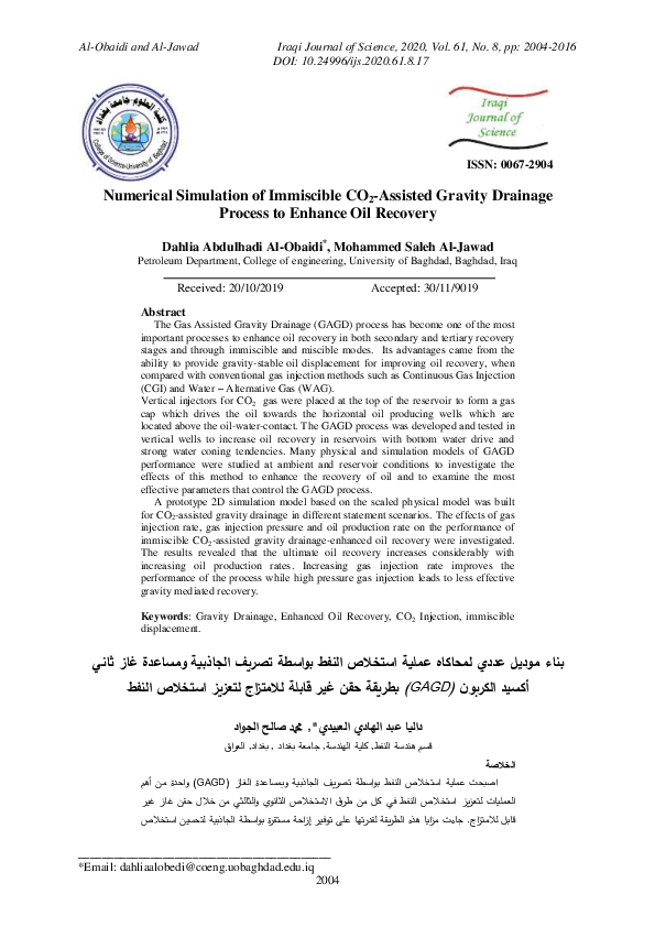 (PDF) Numerical Simulation of Immiscible CO2-Assisted Gravity Drainage Process to Enhance Oil ...