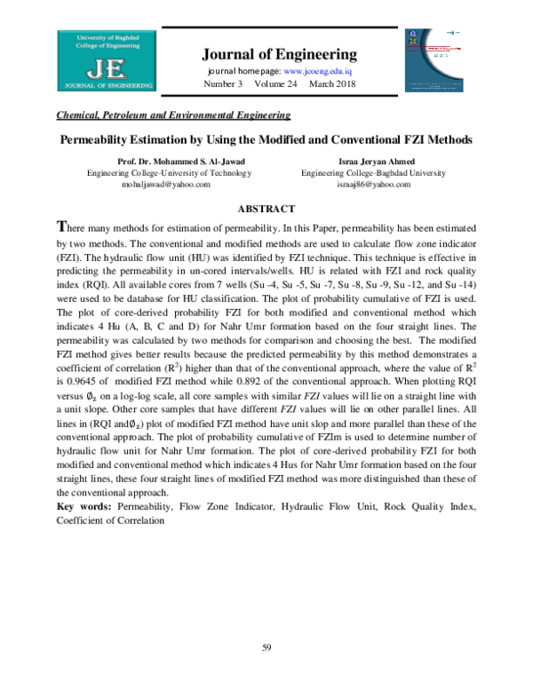 (PDF) Permeability Estimation by Using the Modified and Conventional FZI Methods