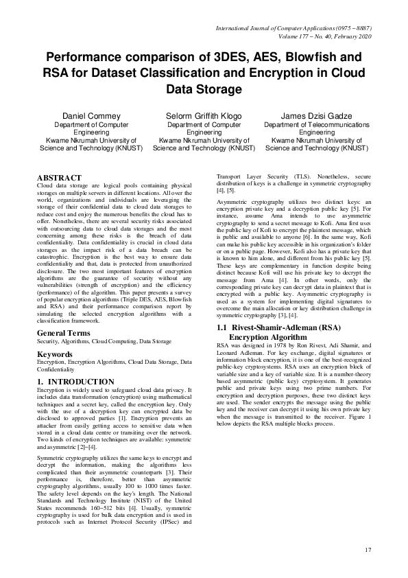 (PDF) Performance comparison of 3DES, AES, Blowfish and RSA for Dataset Classification and ...