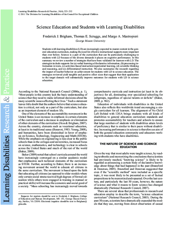 (PDF) Science Education and Students with Learning Disabilities