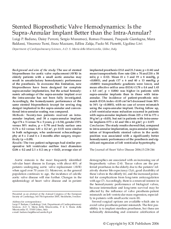 (PDF) Stented bioprosthetic valve hemodynamics: is the supra-annular implant better than the ...