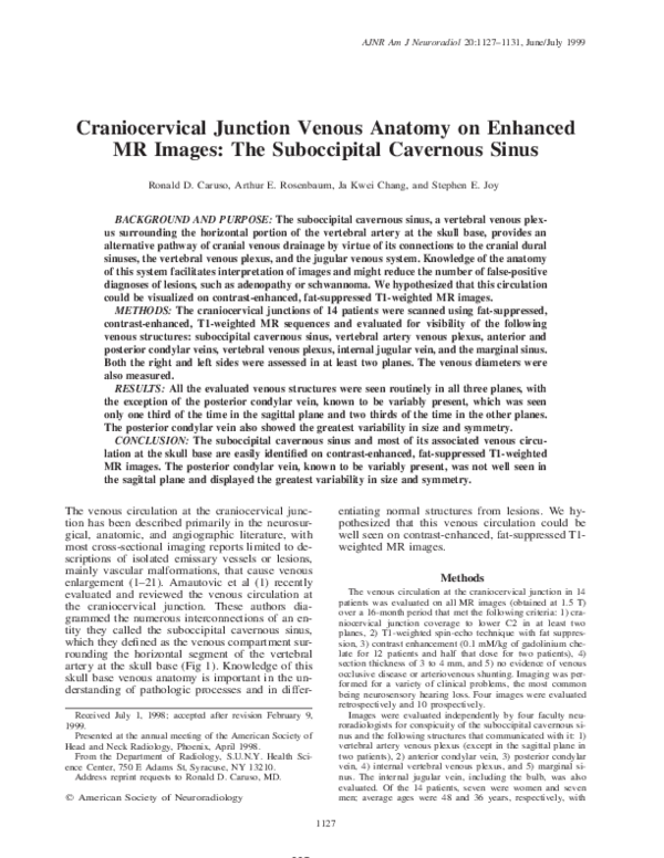 (PDF) Craniocervical junction venous anatomy on enhanced MR images: the suboccipital cavernous sinus
