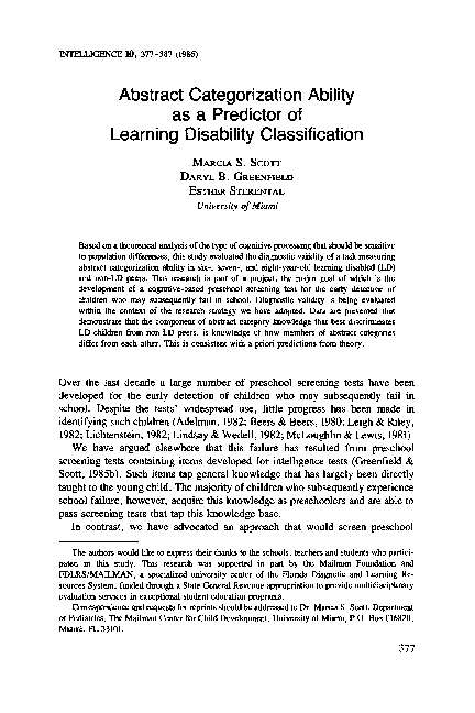 (PDF) Abstract categorization ability as a predictor of learning disability classification ...