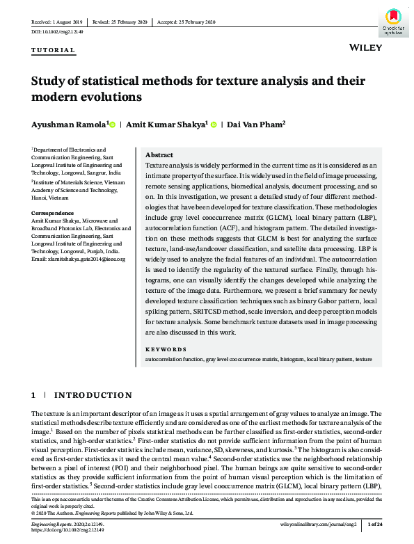 (PDF) Study of statistical methods for texture analysis and their ...