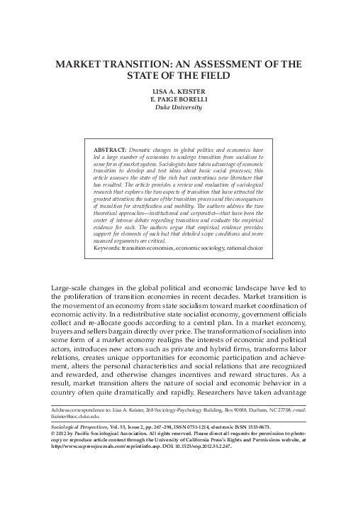 (PDF) Market Transition: An Assessment of the State of the Field