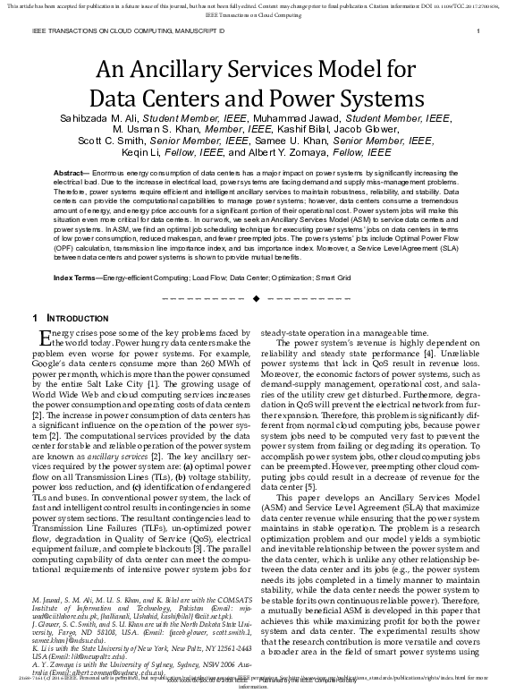 (PDF) An Ancillary Services Model for Data Centers and Power Systems