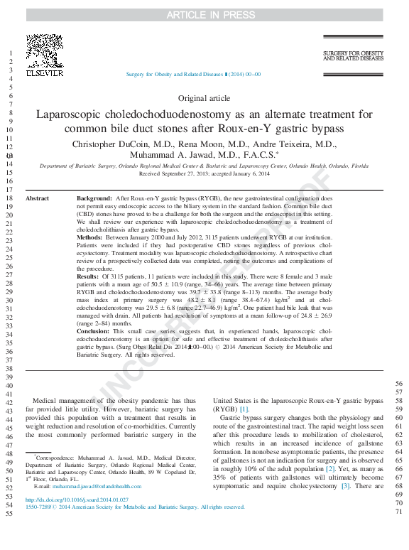 (PDF) Laparoscopic choledochoduodenostomy as an alternate treatment for ...
