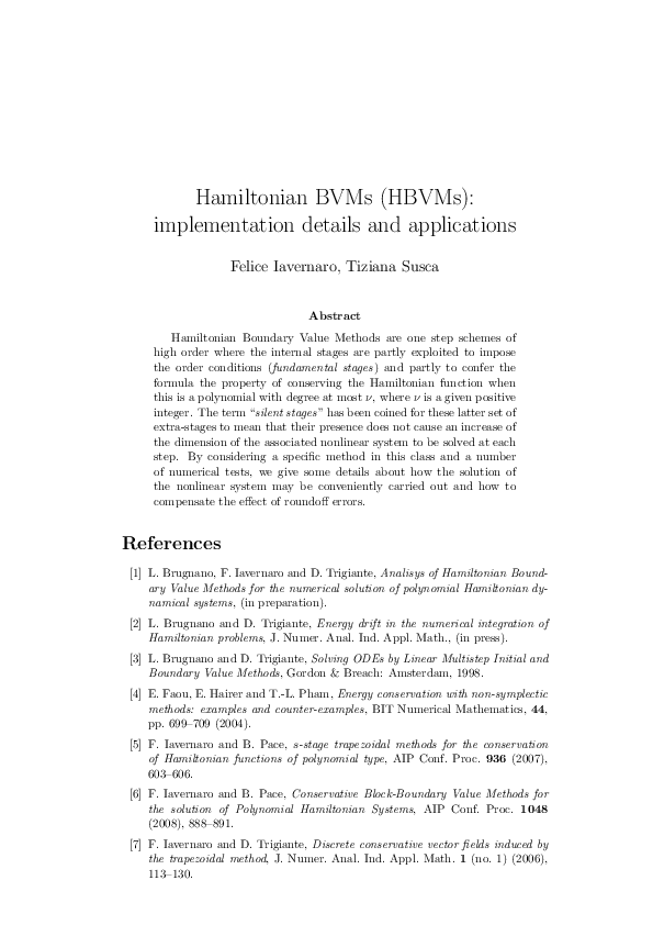 Pdf Hamiltonian Bvms Hbvms Implementation Details And Applications