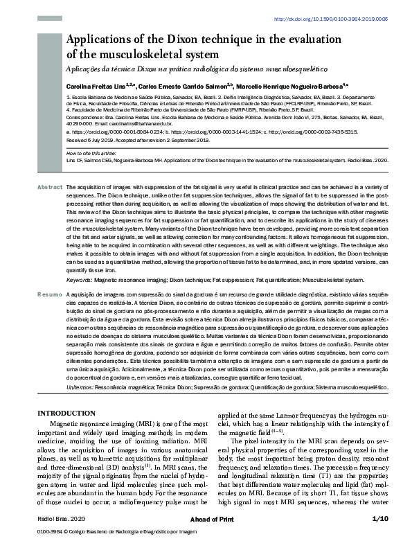(PDF) Applications of the Dixon technique in the evaluation of the ...