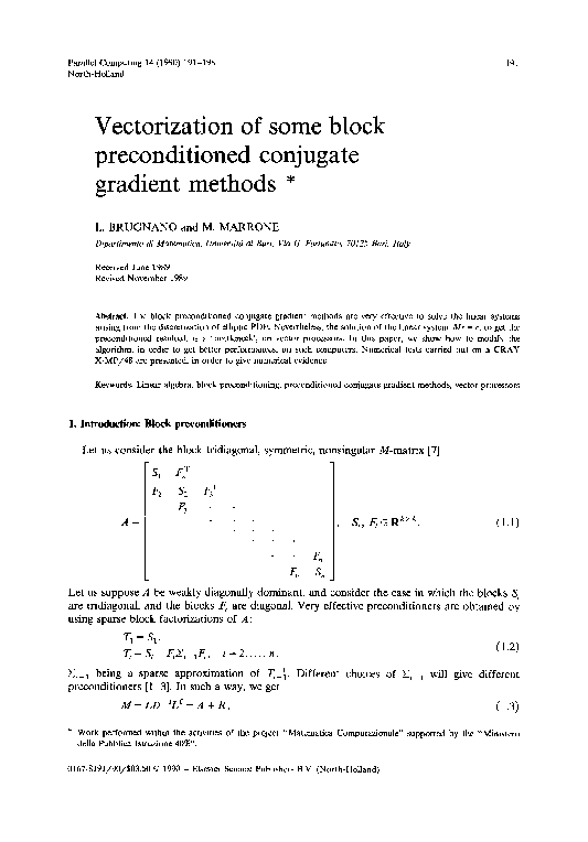 (PDF) Vectorization of some block preconditioned conjugate gradient methods