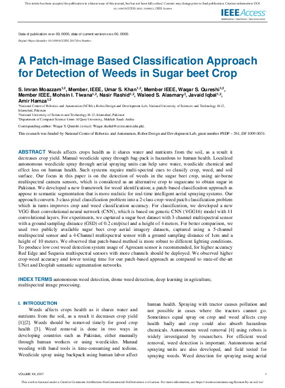 (PDF) A Patch-image Based Classification Approach for Detection of Weeds in Sugar beet Crop
