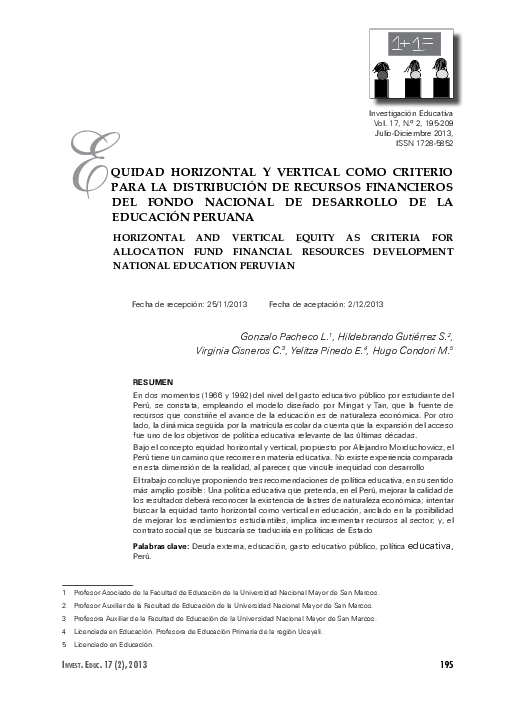 (PDF) Equidad Horizontal y Vertical Como Criterio Para La Distribución ...