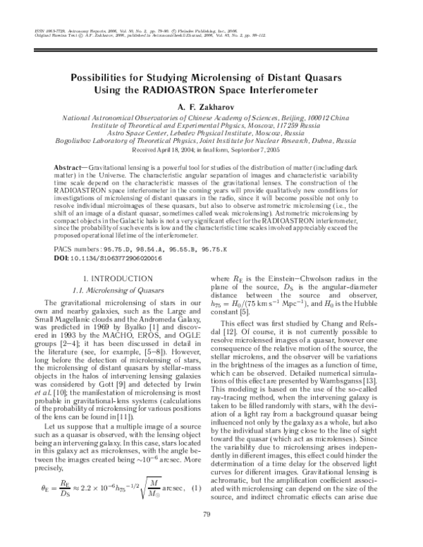 (PDF) Possibilities for studying microlensing of distant quasars using the RADIOASTRON space ...