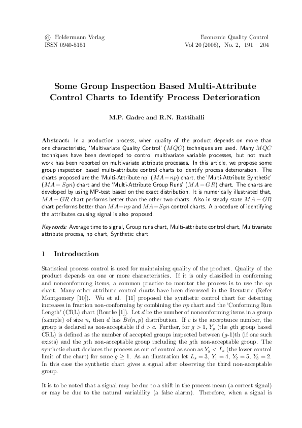(PDF) Some Group Inspection Based Multi-Attribute Control Charts to Identify Process Deterioration