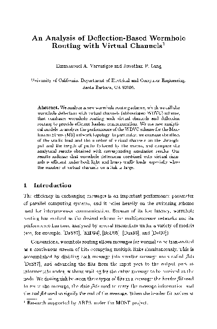 (PDF) An analysis of deflection-based wormhole routing with virtual channels