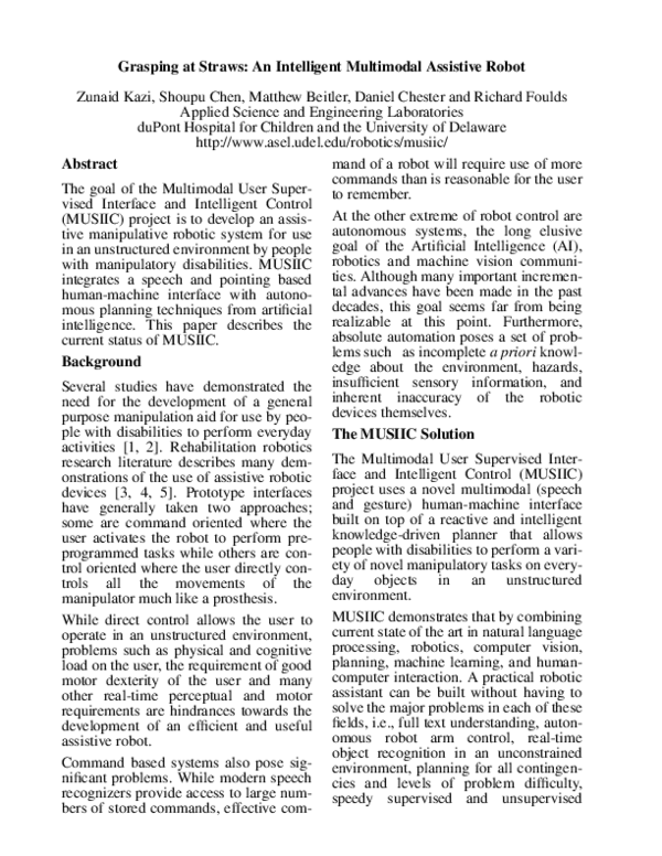 (PDF) Grasping at straws: An intelligent multimodal assistive robot