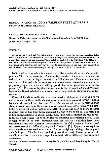 (PDF) Determination of iodine value fatty acids by a flow-injection method