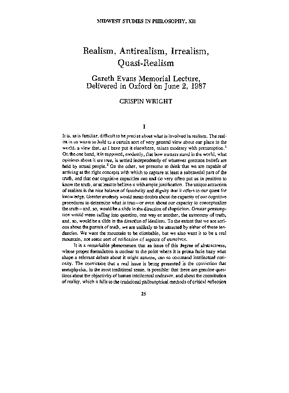 (PDF) Realism, Antirealism, Irrealism, Quasi-Realism. Gareth Evans ...