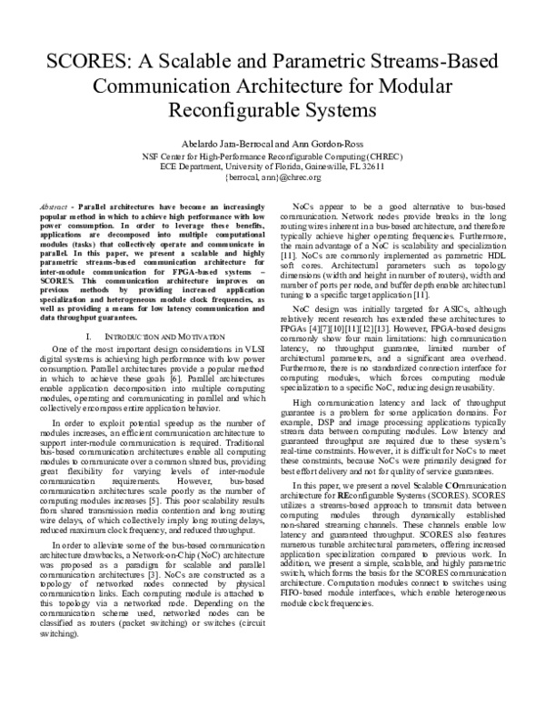 Pdf Scores A Scalable And Parametric Streams Based Communication Architecture For Modular
