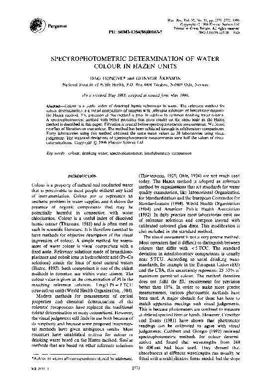 (PDF) Spectrophotometric determination of water colour in hazen units