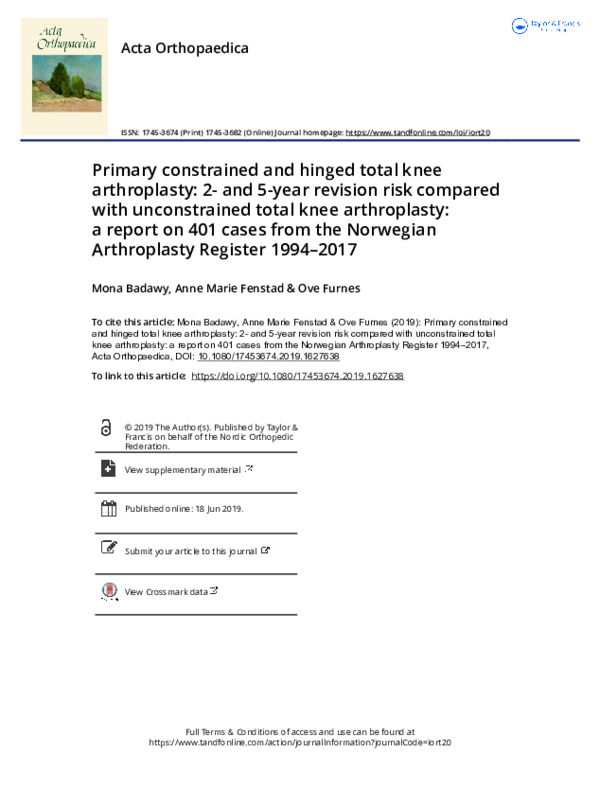 (PDF) Primary constrained and hinged total knee arthroplasty: 2- and 5 ...