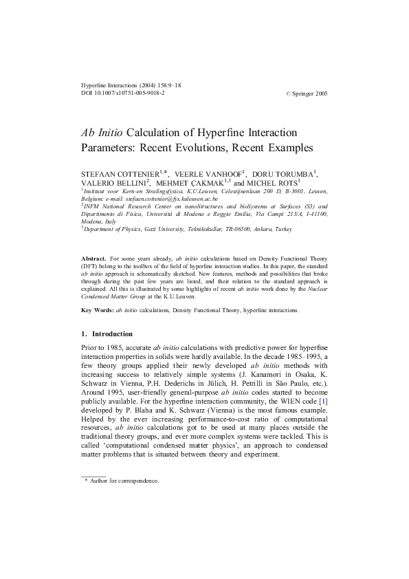 (PDF) Ab initio calculation of hyperfine interaction parameters: Recent evolutions, recent examples