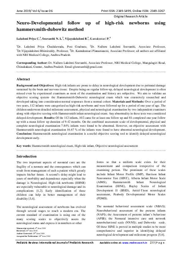 (PDF) Neuro-Developmental follow up of high-risk newborns using ...
