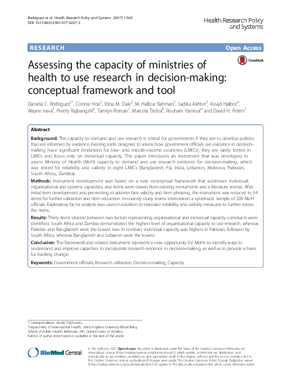 (PDF) Assessing the capacity of ministries of health to use research in ...