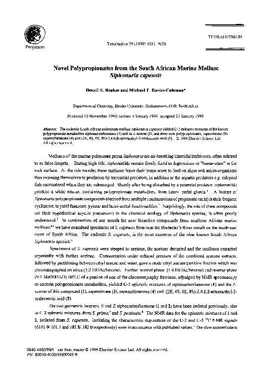 (PDF) Novel polypropionates from the South African marine mollusc ...