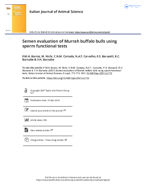 (PDF) Semen evaluation of Murrah buffalo bulls using sperm functional tests