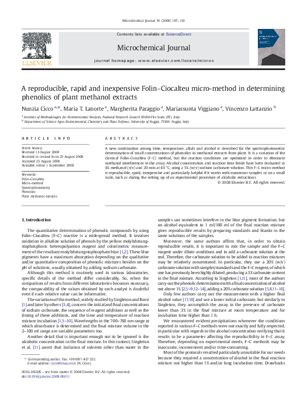 (PDF) A reproducible, rapid and inexpensive Folin–Ciocalteu micro ...