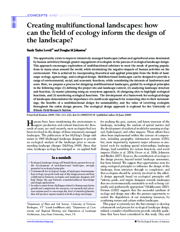 (PDF) Creating multifunctional landscapes: how can the field of ecology ...