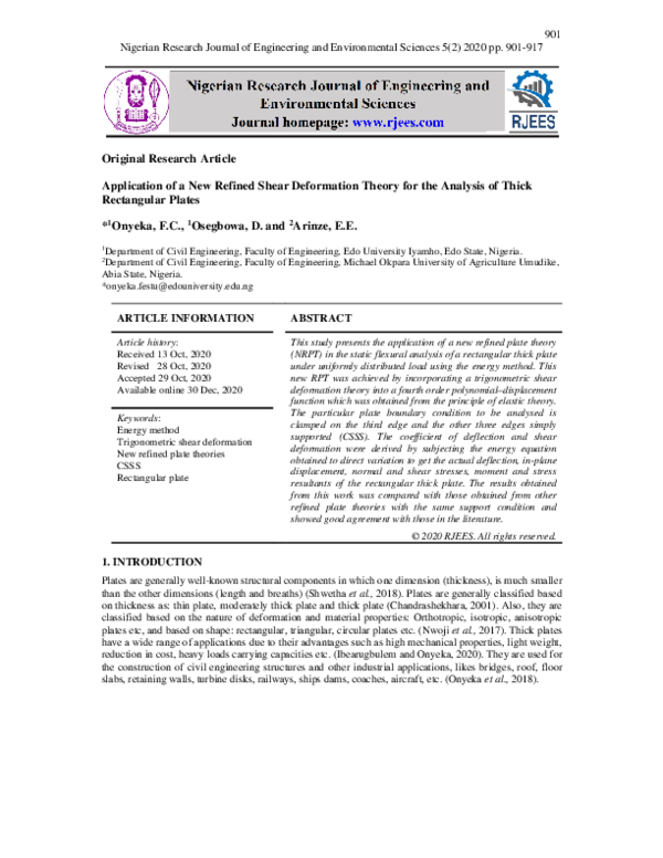 Pdf Application Of A New Refined Shear Deformation Theory For The Analysis Of Thick