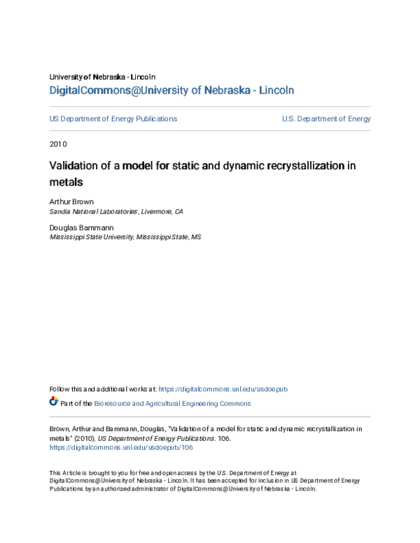 Pdf Validation Of A Model For Static And Dynamic Recrystallization In Metals