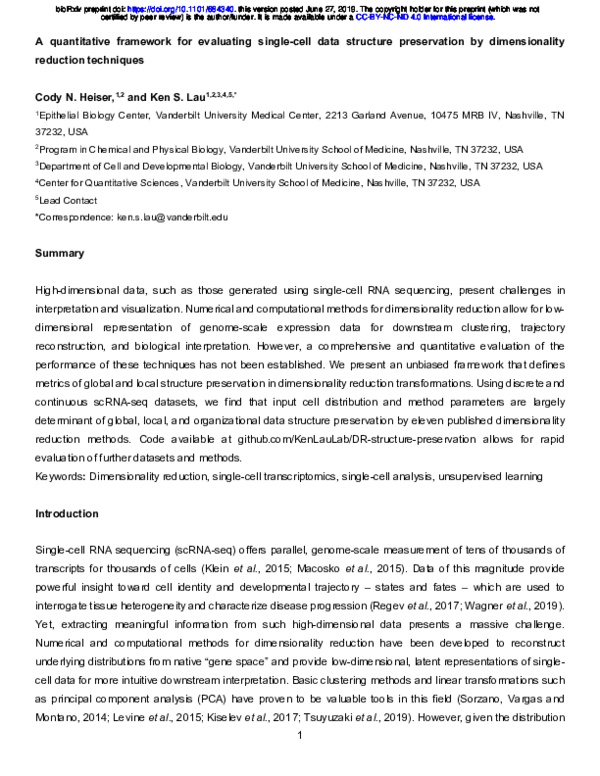(PDF) A quantitative framework for evaluating single-cell data structure preservation by ...